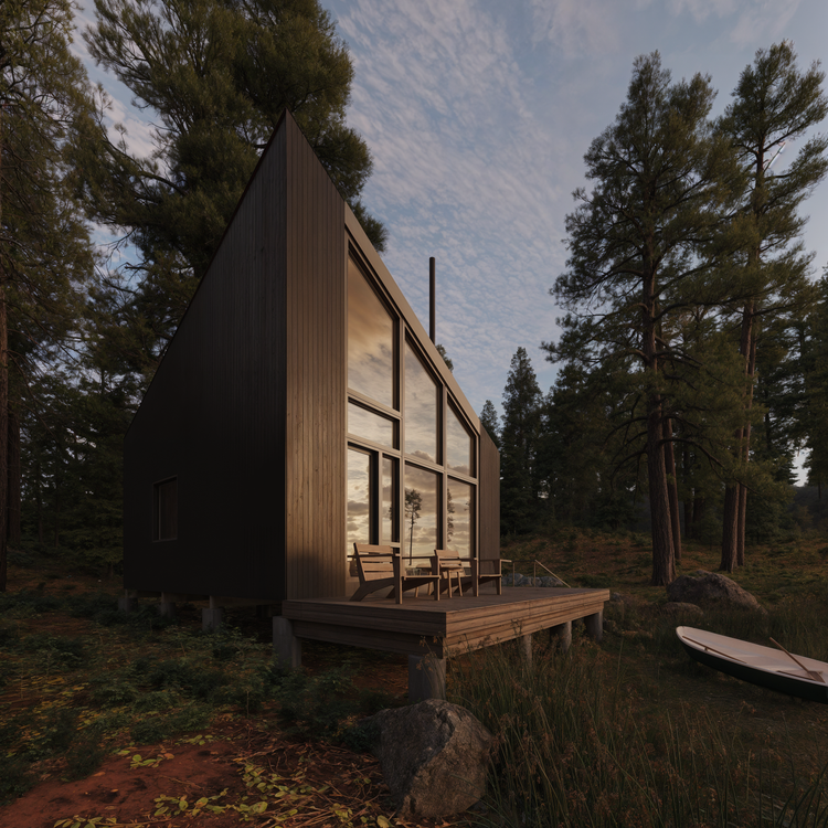 1 Bedroom Modern Cabin With Loft Plans - Download House Plans - Den