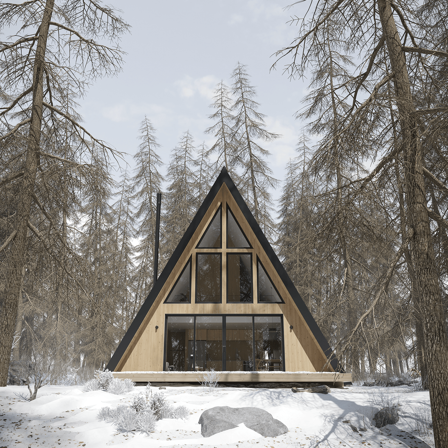 2 Bed 2.5 Bath Modern A-Frame House Plans - Download House Plans - Den