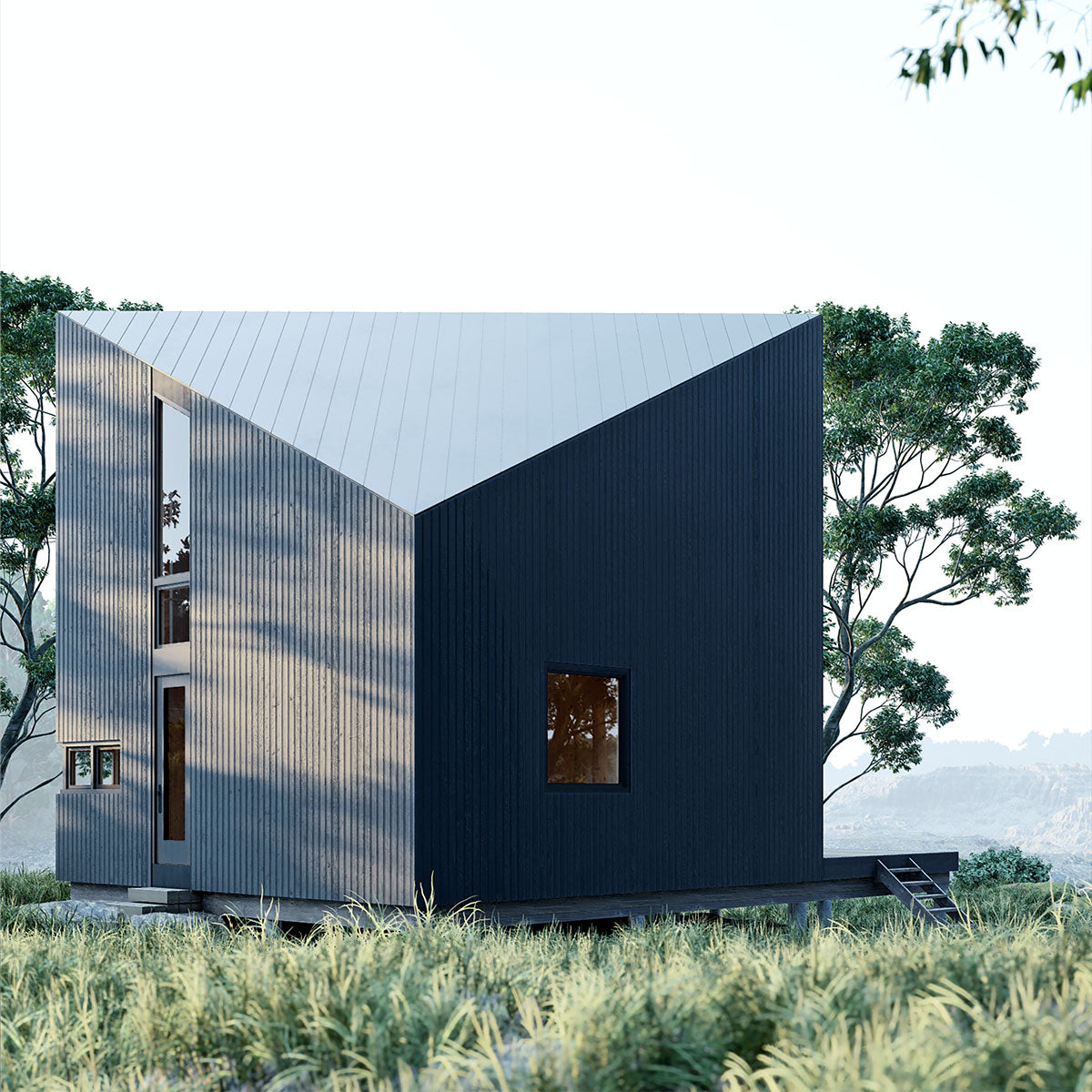 1 Bedroom Modern Cabin With Loft Plans - Download House Plans - Den