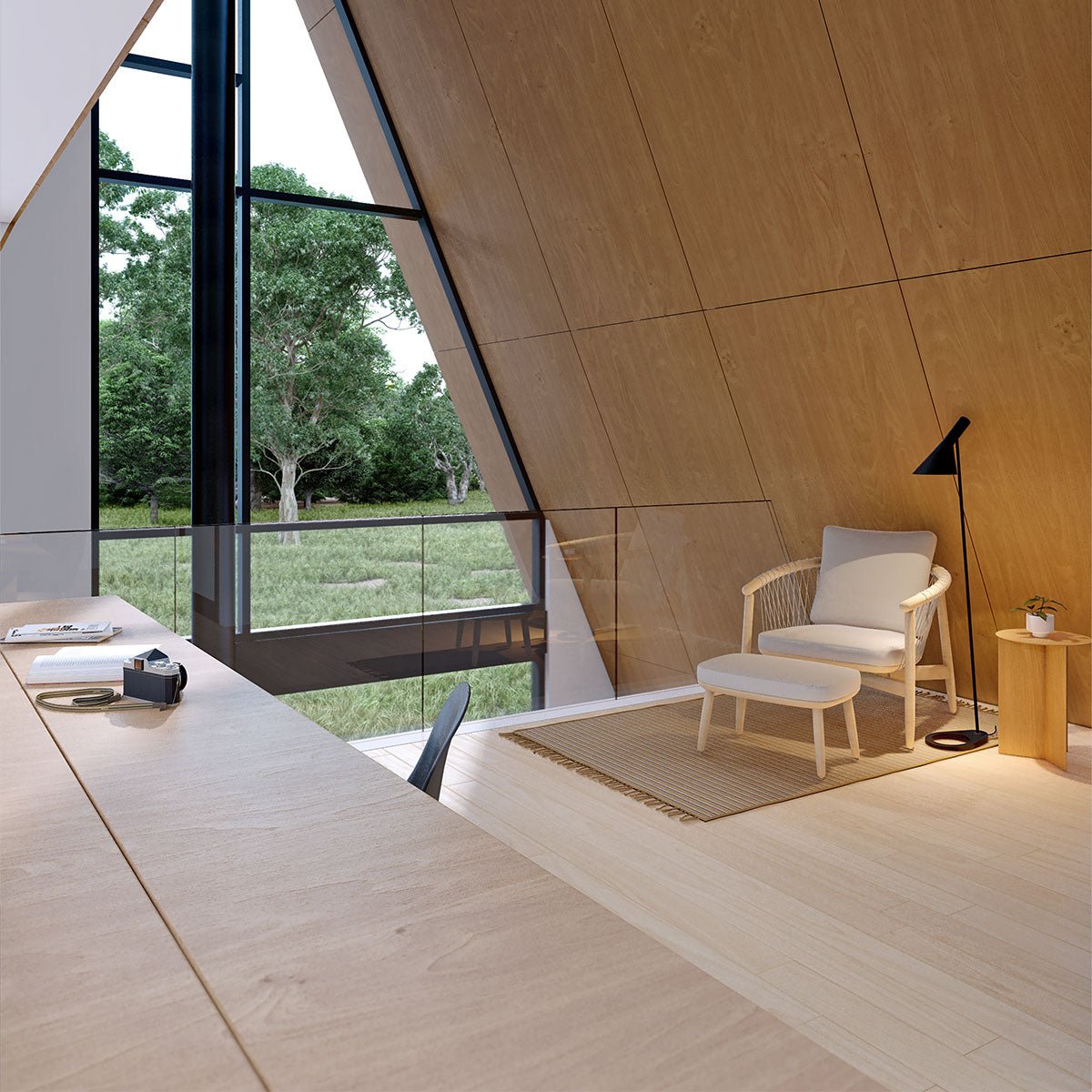2 Bedroom A-Frame House With Loft Plans - Download House Plans - Den